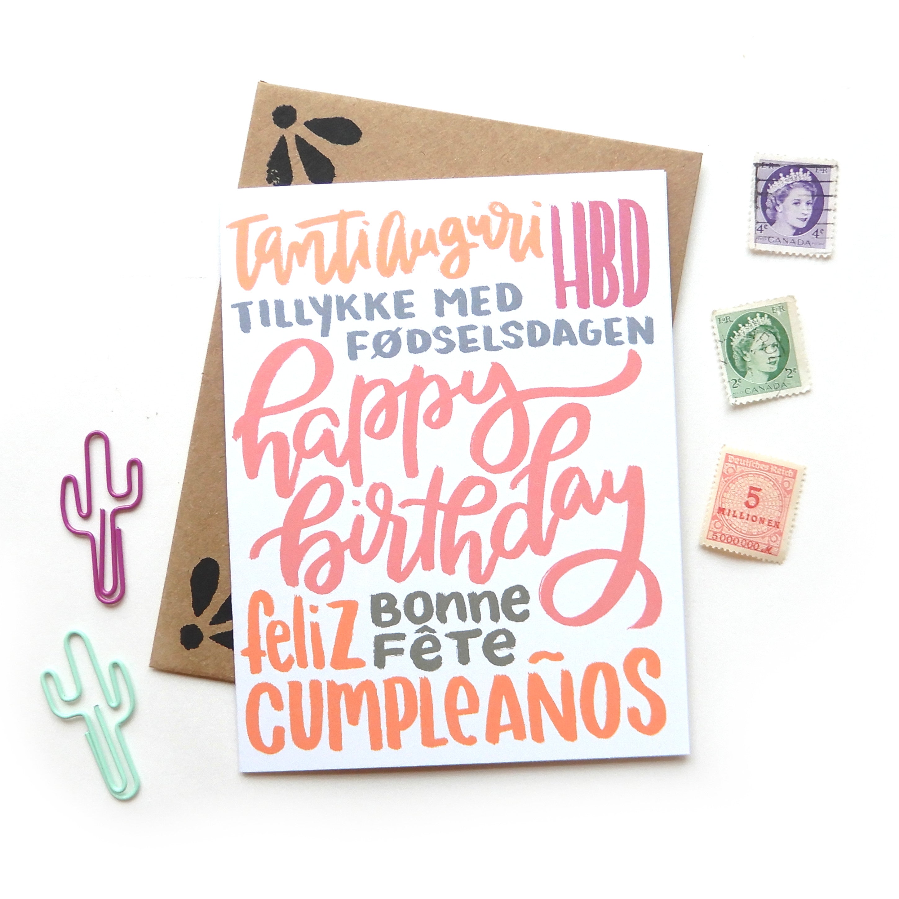 Multi Language Birthday Card – Sketchy Notions