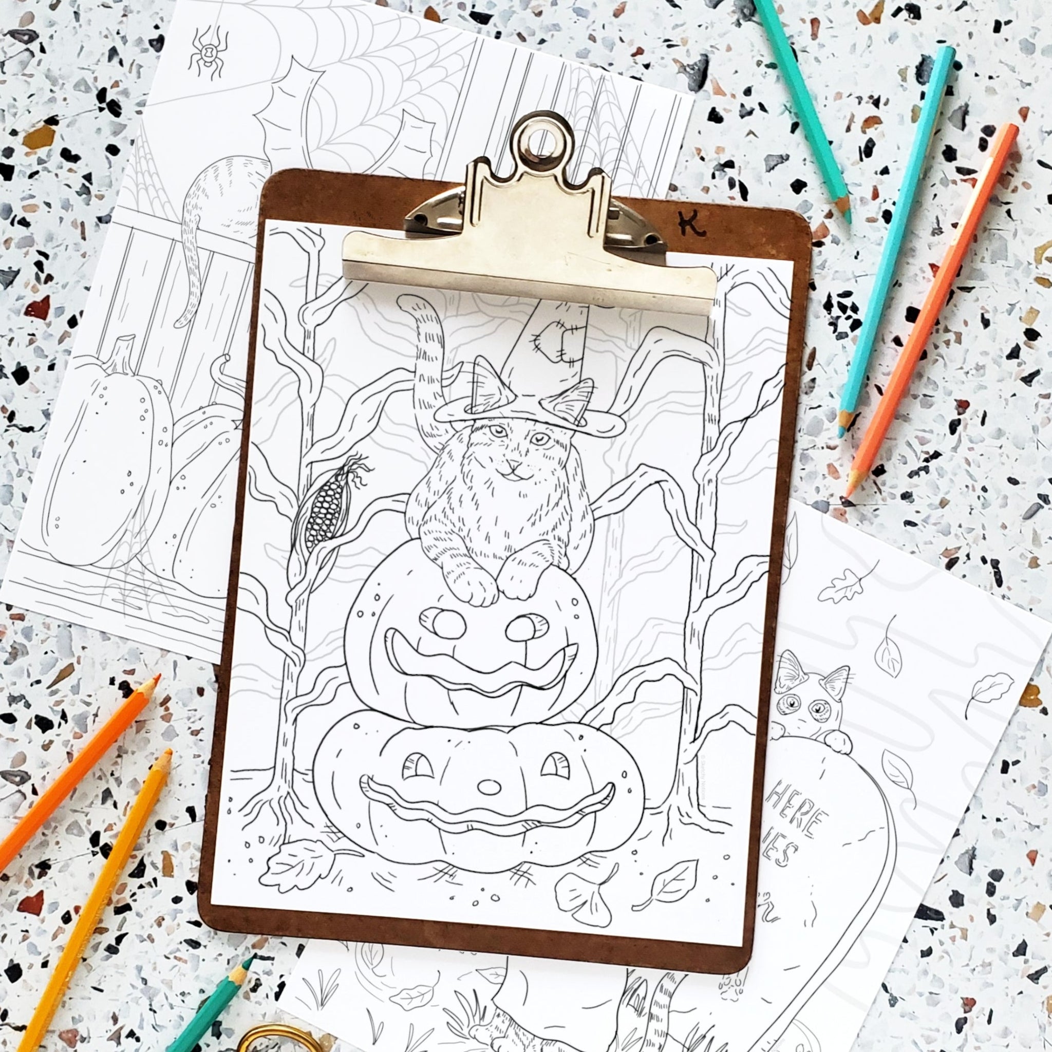 Spooky Cats Halloween Printable Coloring Pages Download – Sketchy Notions