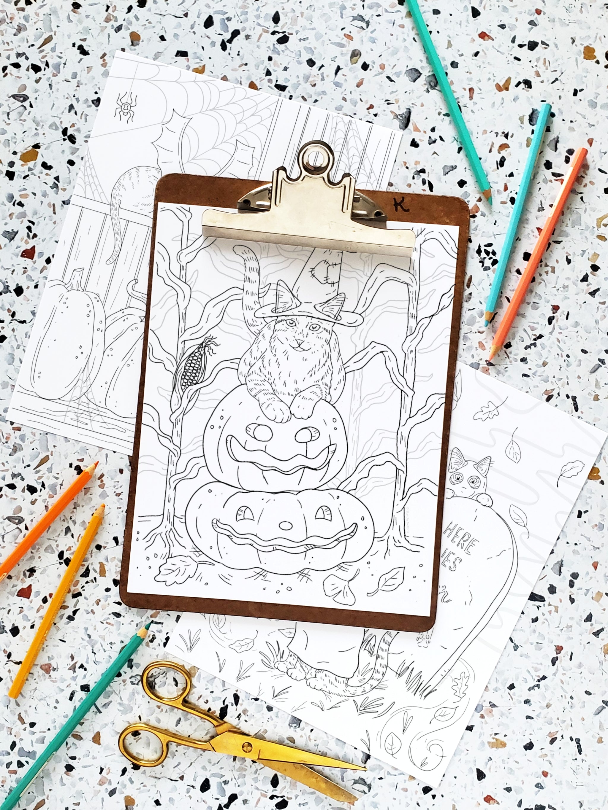 Spooky Cats Halloween Printable Coloring Pages Download – Sketchy Notions