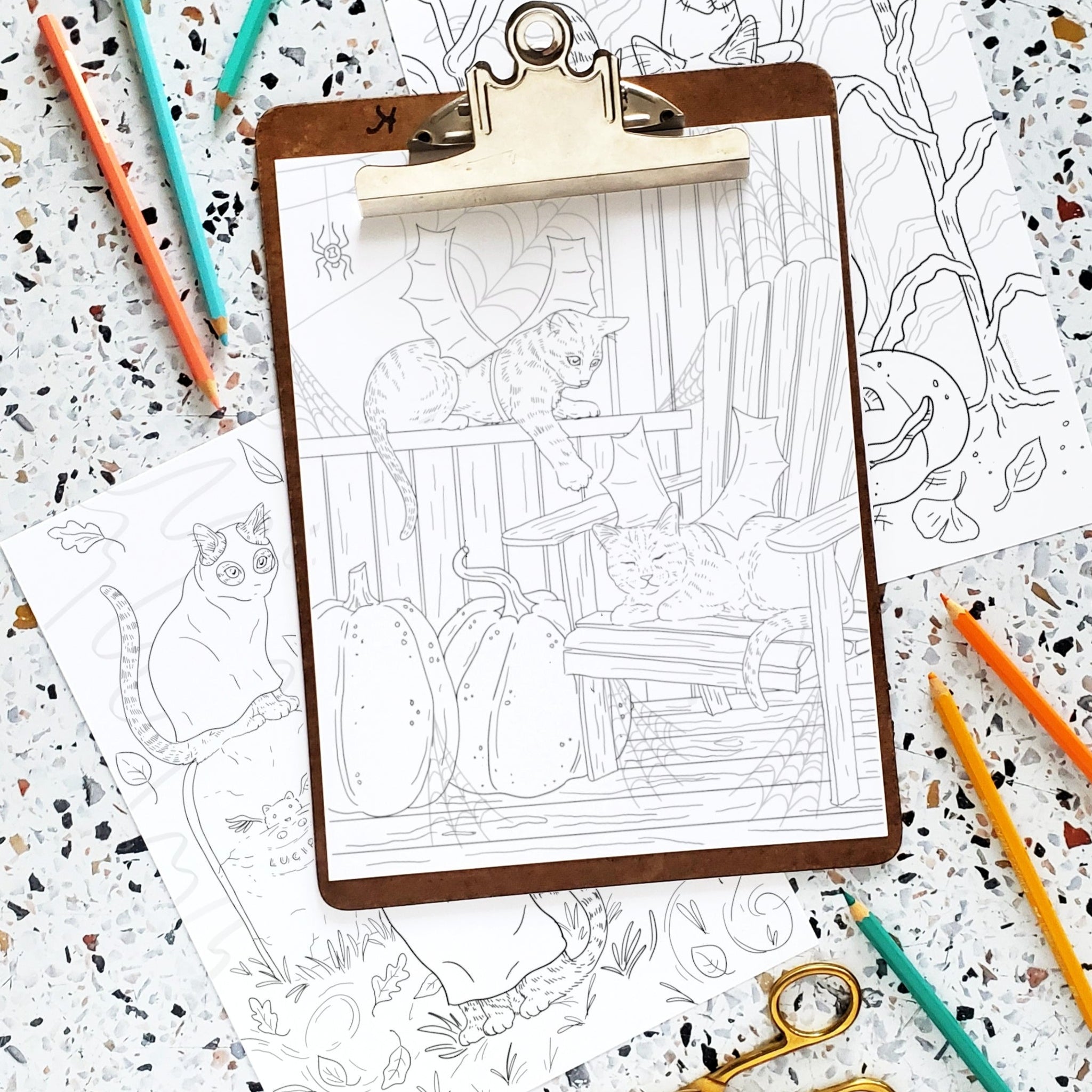 Spooky Cats Halloween Printable Coloring Pages Download – Sketchy Notions