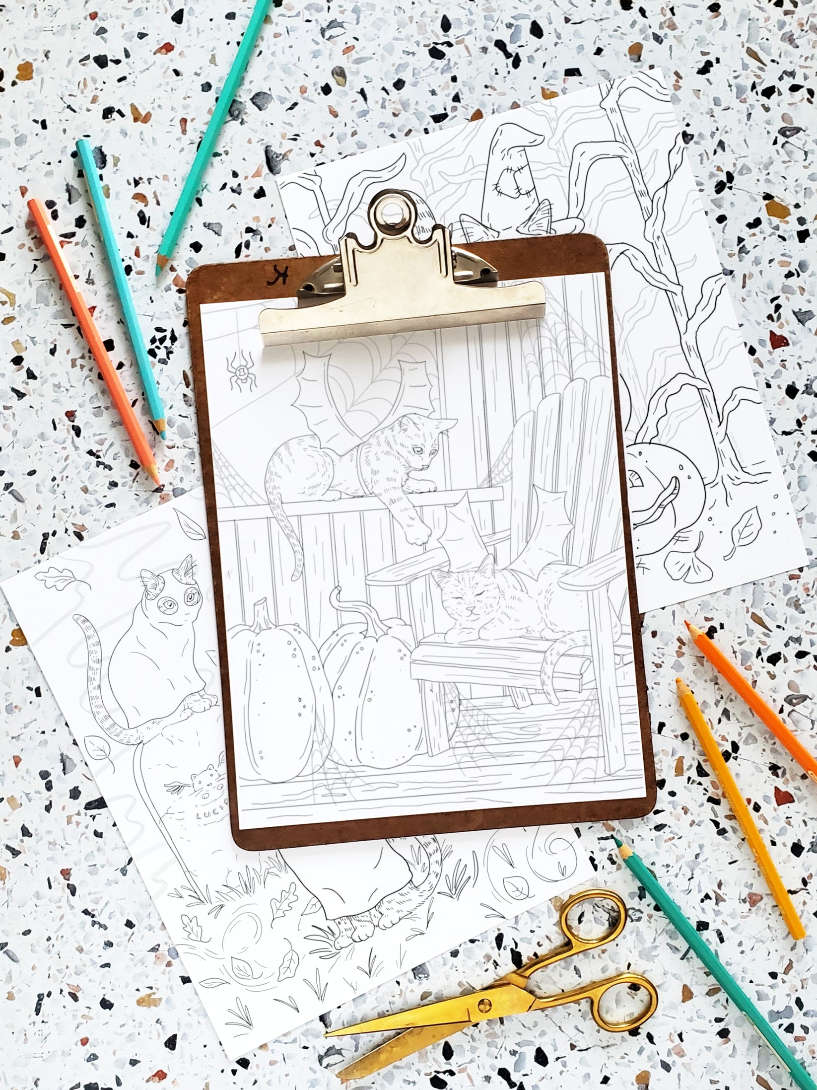 Spooky Cats Halloween Printable Coloring Pages Download – Sketchy Notions