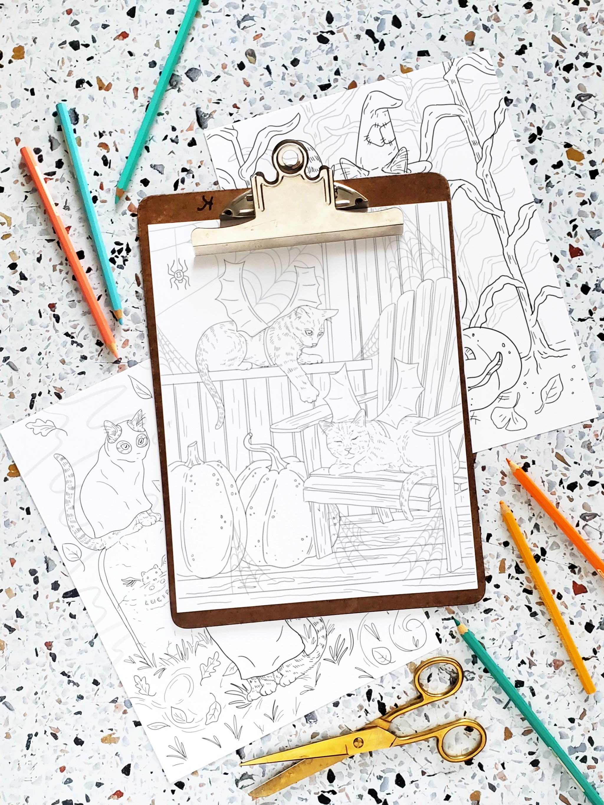 Spooky Cats Halloween Printable Coloring Pages Download – Sketchy Notions