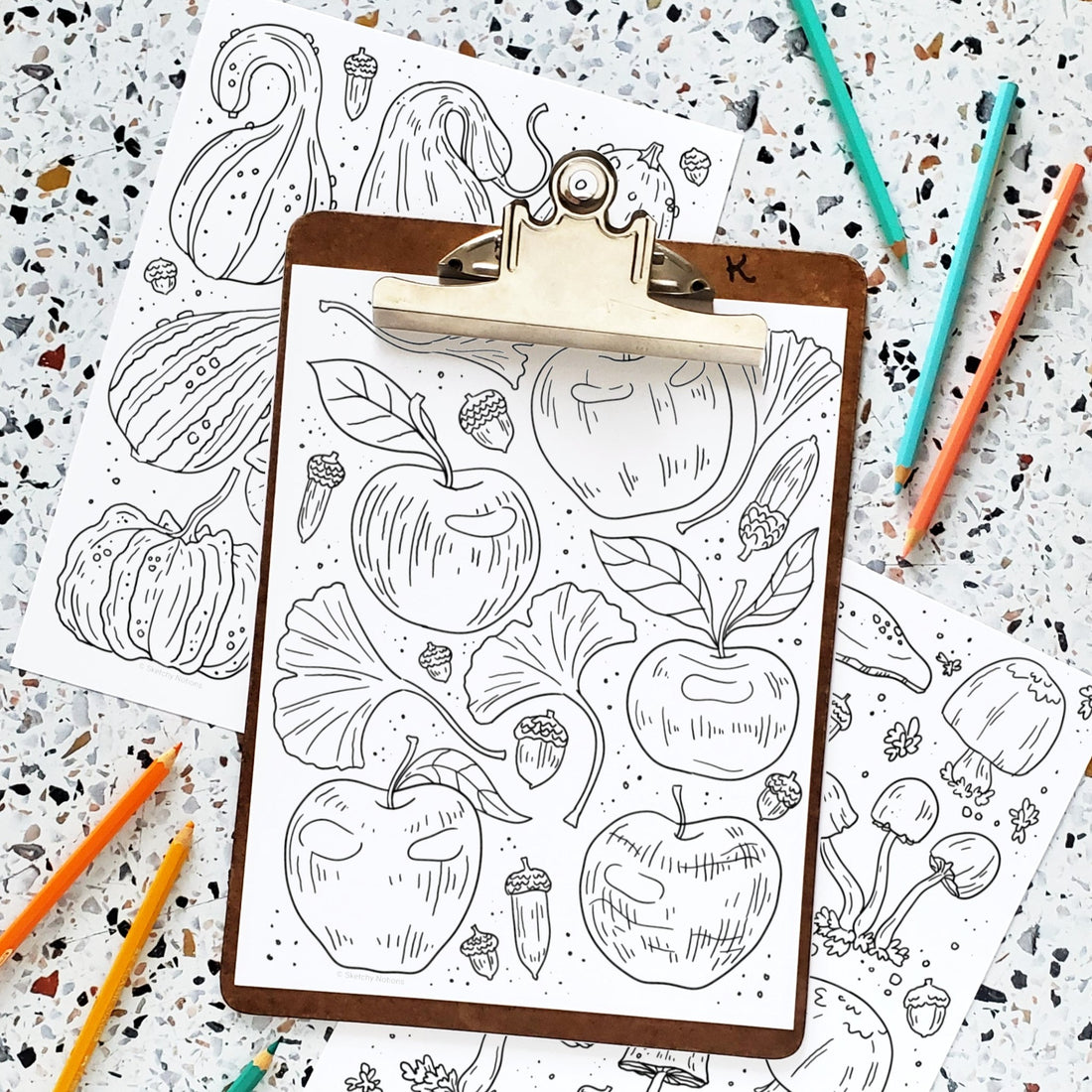 Fall Harvests Coloring Pages | Printable Apples, Gourds + Mushrooms ...
