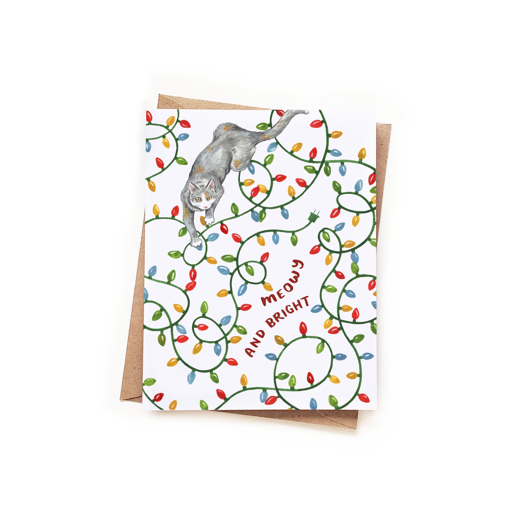 Meowy and Bright Cat Christmas Lights Card | Cat Lady Xmas Card ...