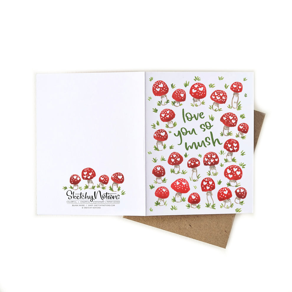 I Love You So Mush Heart Mushroom Card | Watercolor + Hand-lettering ...