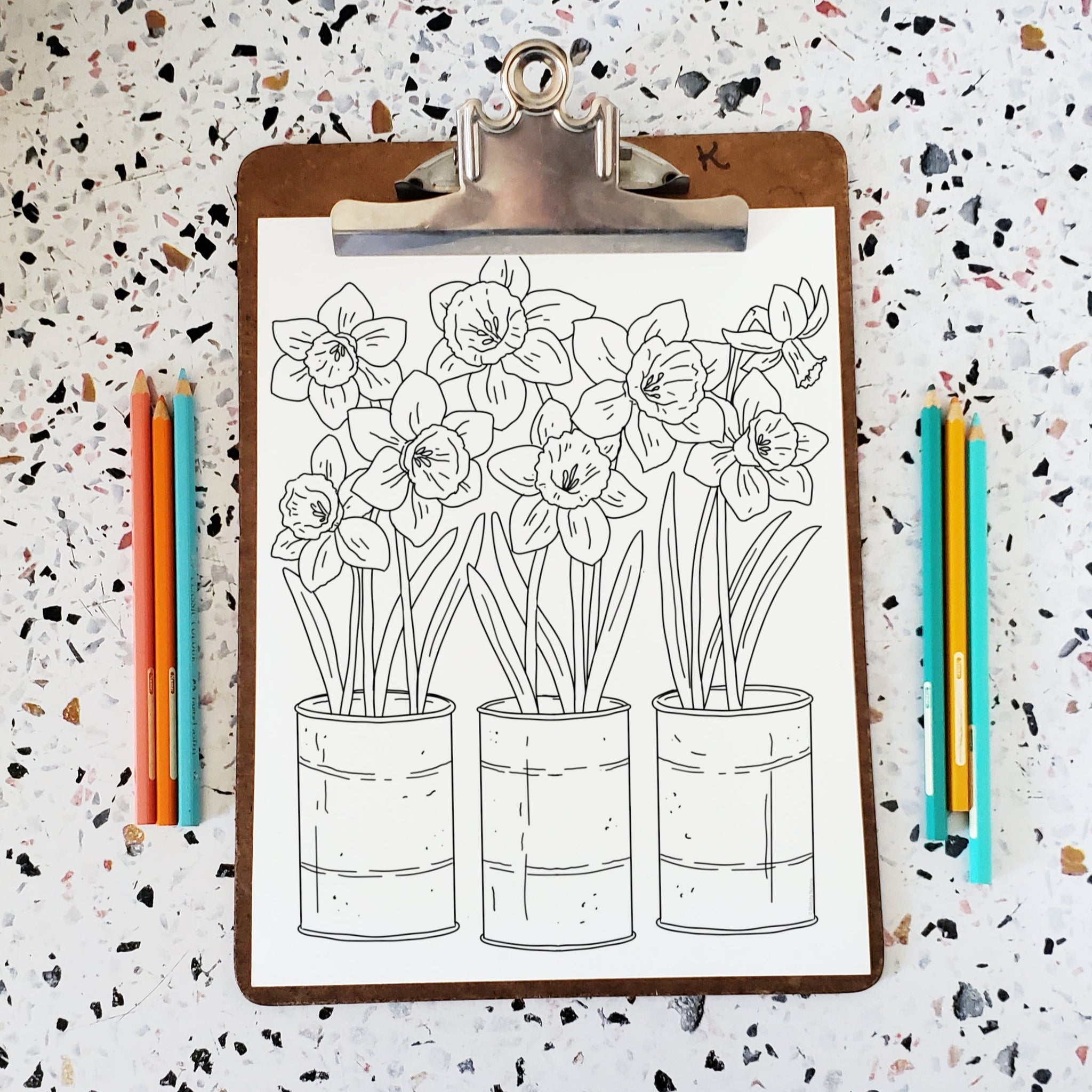 Daffodil Bouquet Coloring Page | March Birth Month Flowers Spring ...