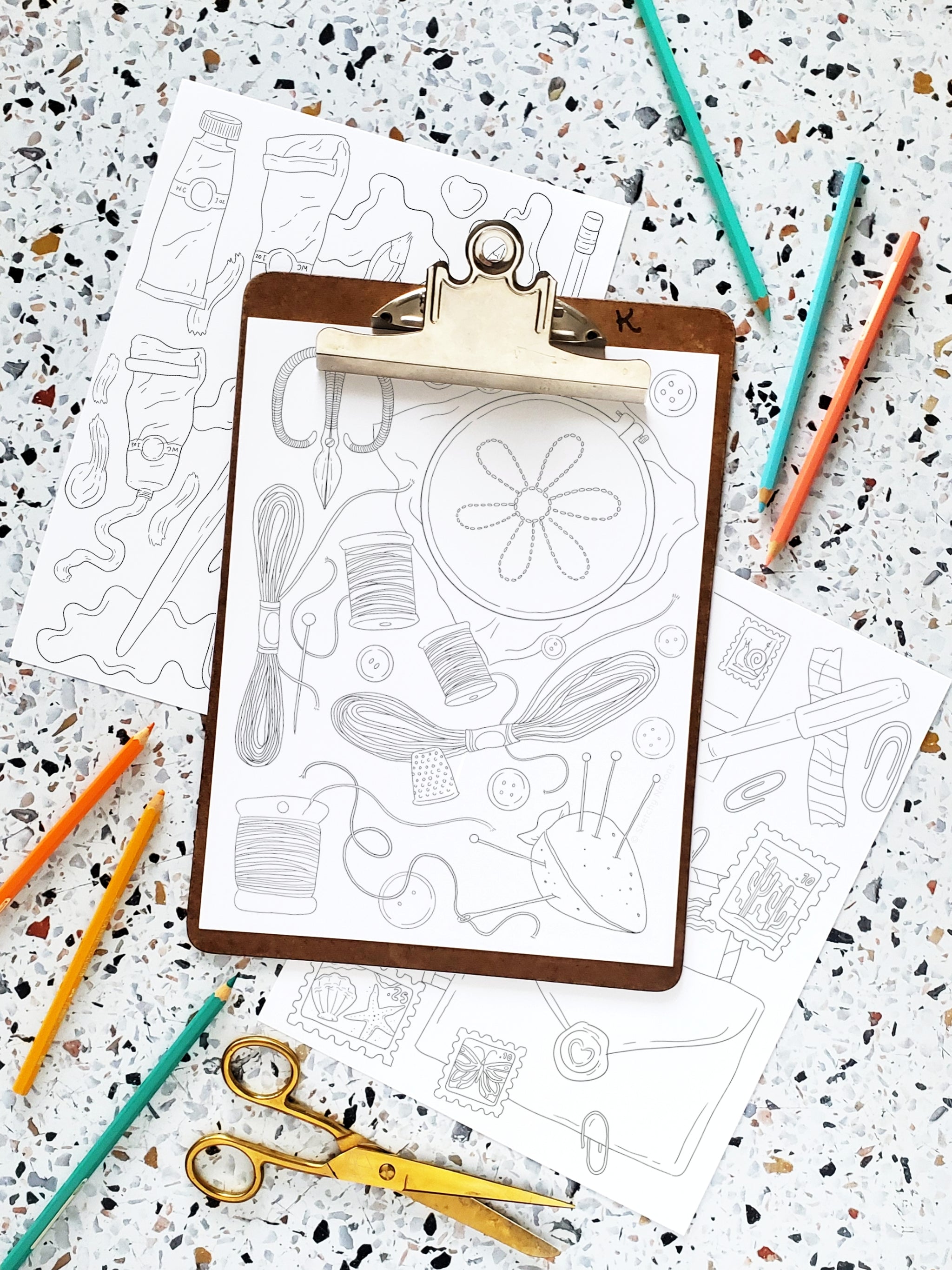 Craft Supplies Coloring Pages | Instant Printable Downloads – Sketchy ...