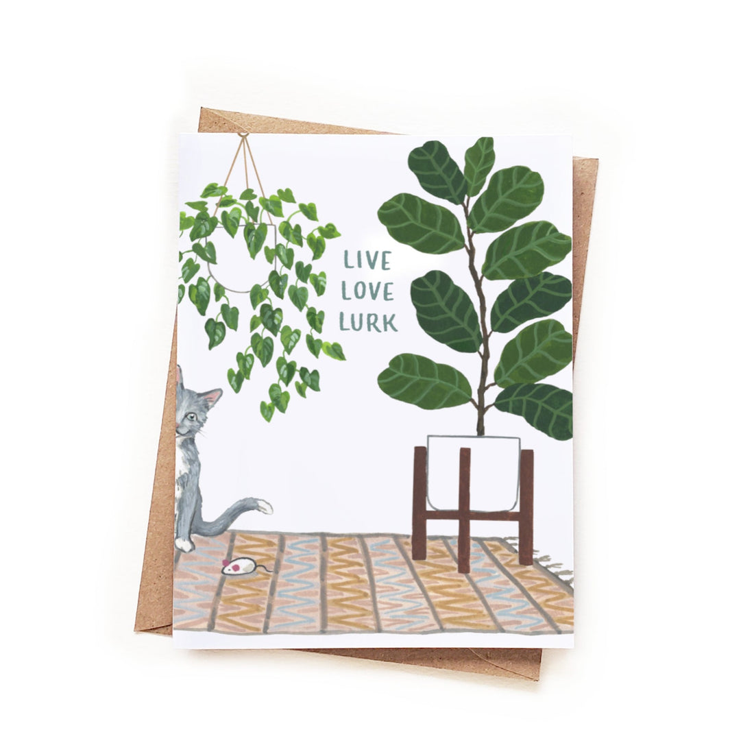 Live Love Lurk Sneaky Cat Card | Watercolor Cat Lady Card – Sketchy Notions