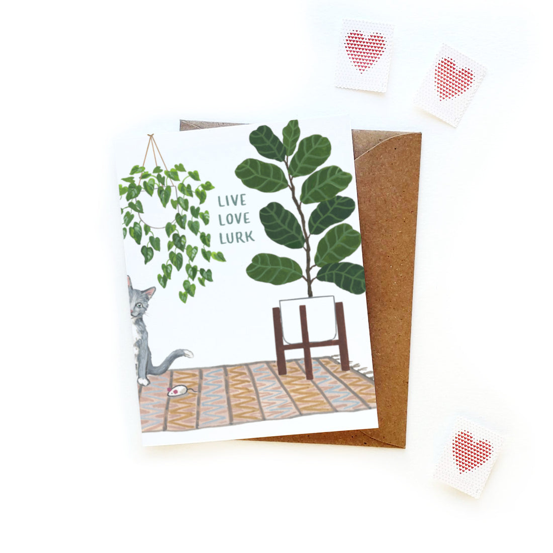 Live Love Lurk Sneaky Cat Card | Watercolor Cat Lady Card – Sketchy Notions