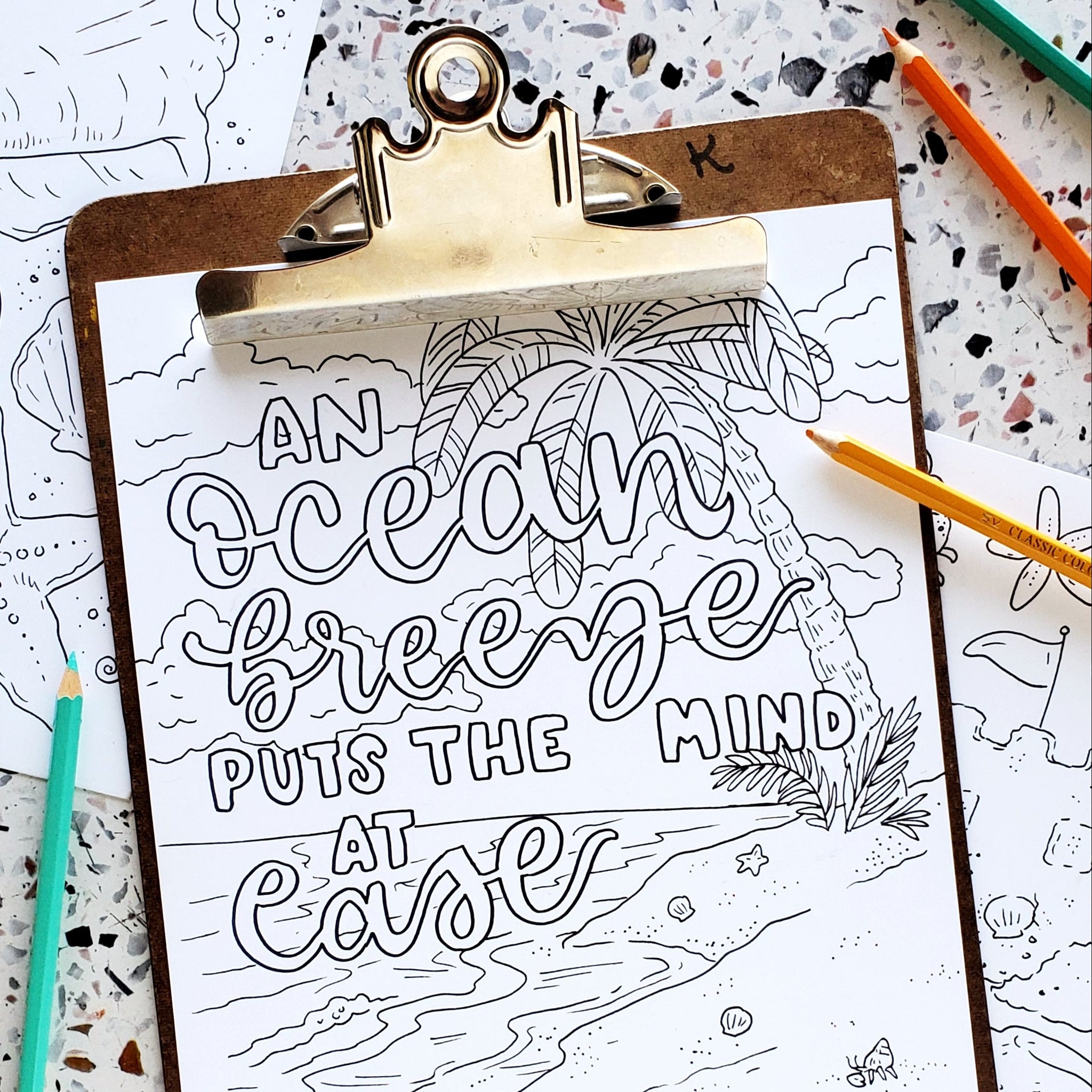 Beach Day Coloring Page Download | Seashells Ocean Printables – Sketchy ...