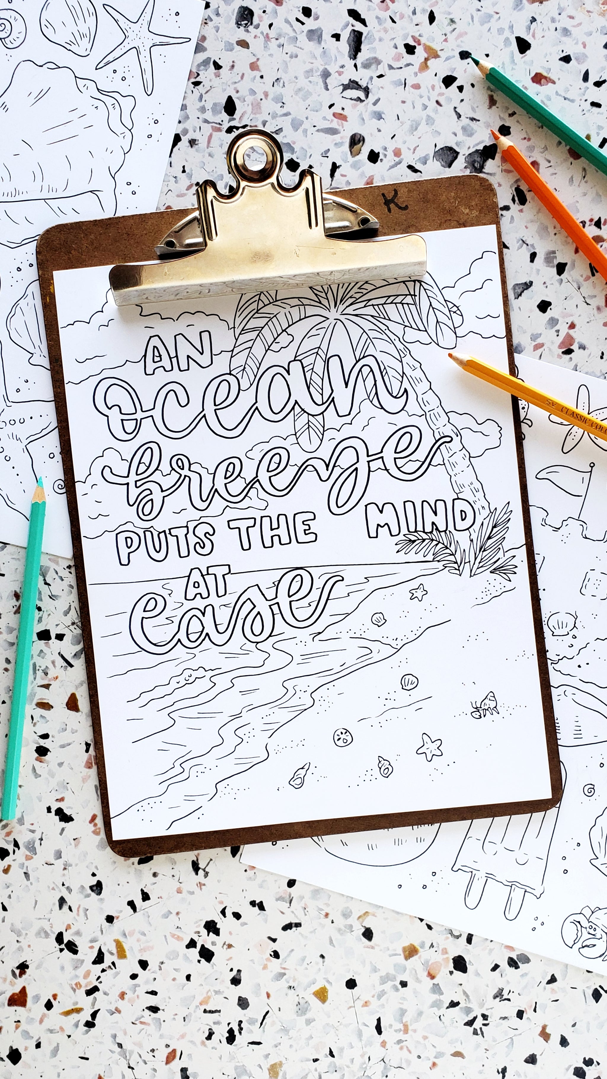 Beach Day Coloring Page Download | Seashells Ocean Printables – Sketchy ...