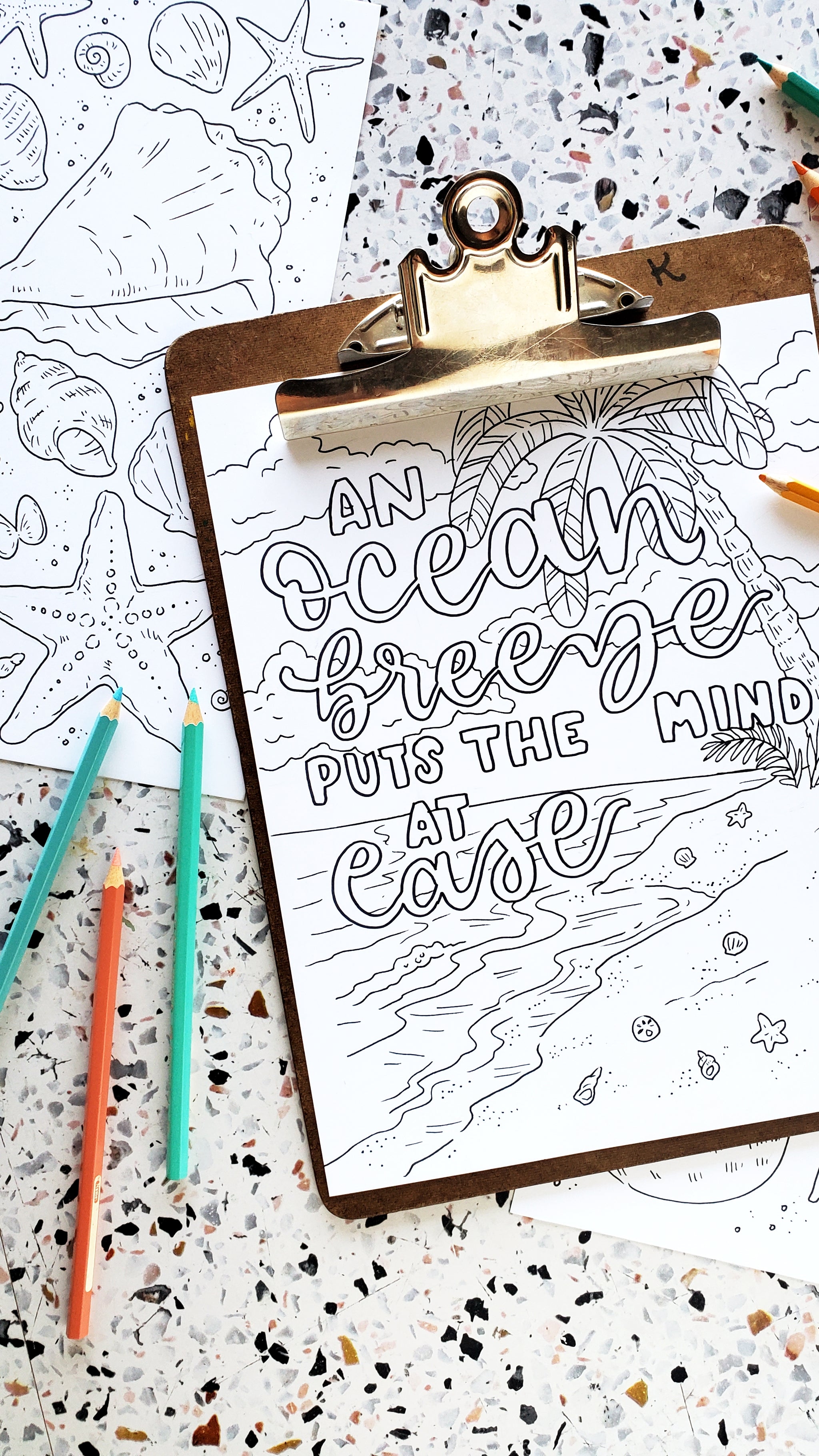 Beach Day Coloring Page Download | Seashells Ocean Printables – Sketchy ...