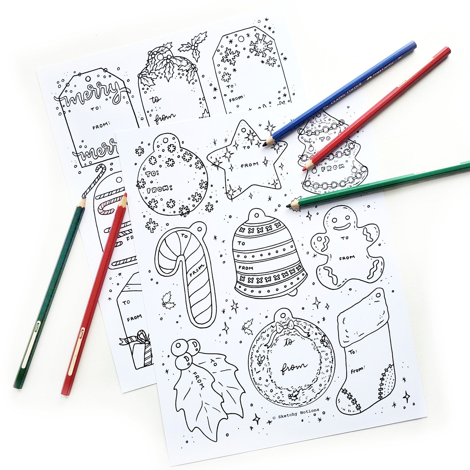Printable Christmas Coloring Gift Tags – Sketchy Notions