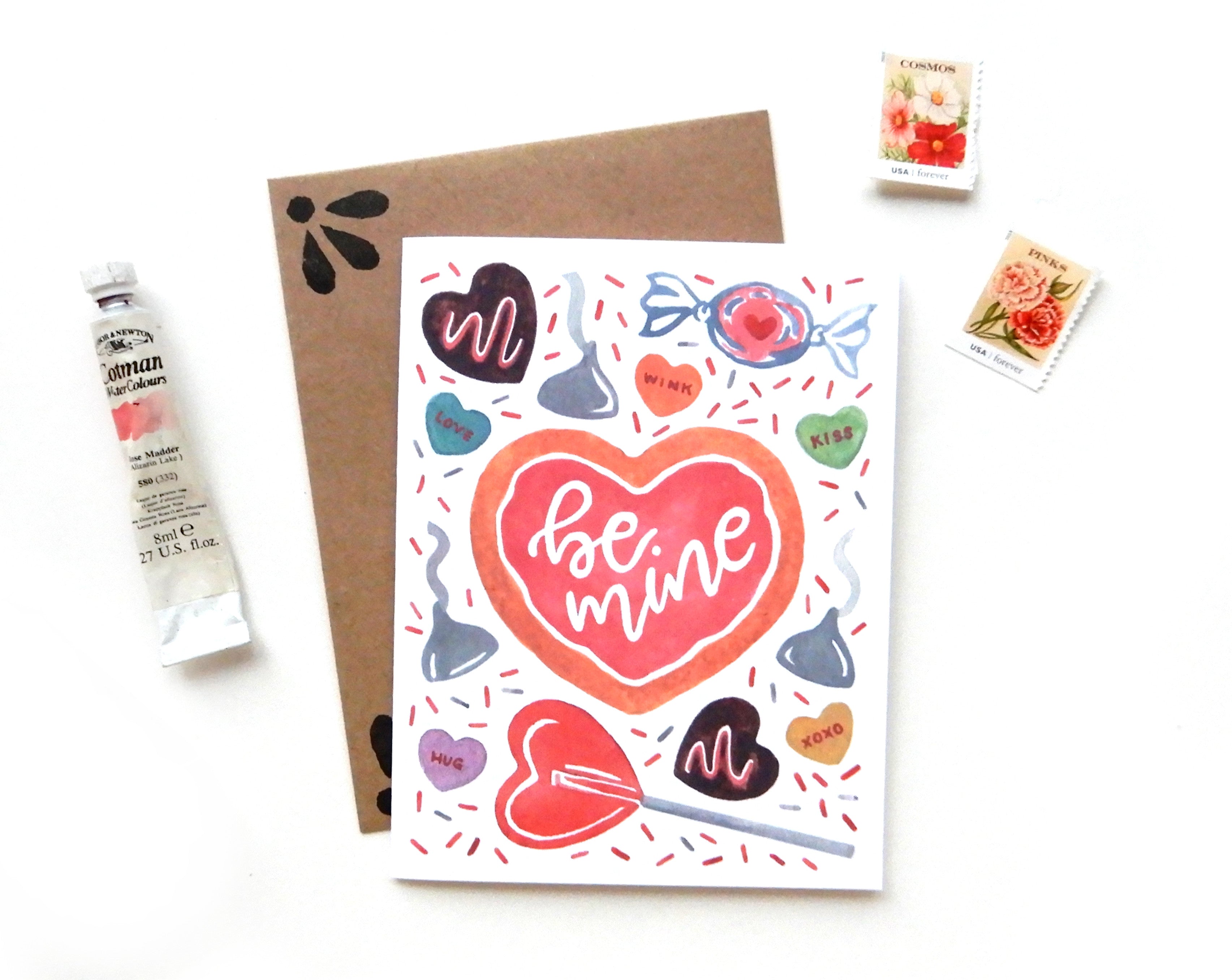 Be Mine Valentine's Day Candy Card | Watercolor V-Day Card – Sketchy ...