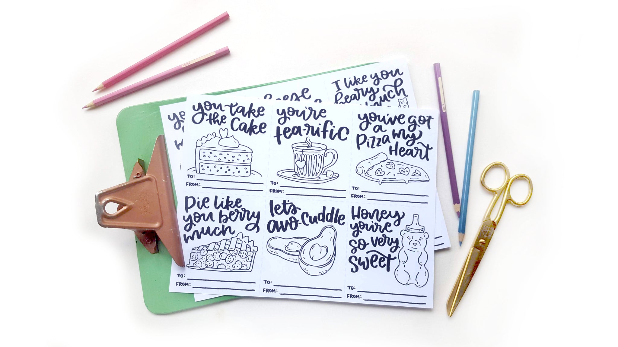 Printable Valentines Coloring Food Puns Downloads | Hand-drawn ...