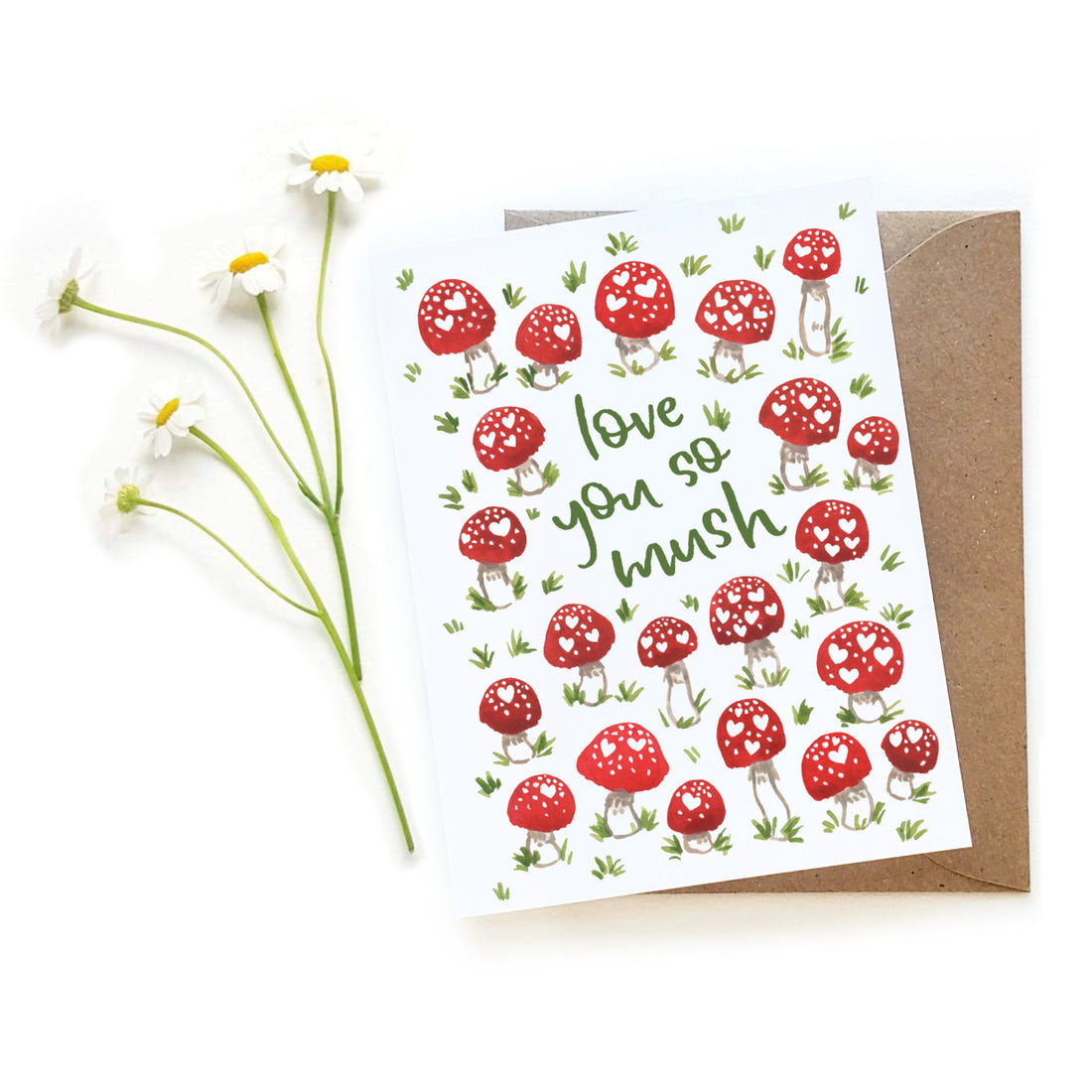 I Love You So Mush Heart Mushroom Card | Watercolor + Hand-lettering ...