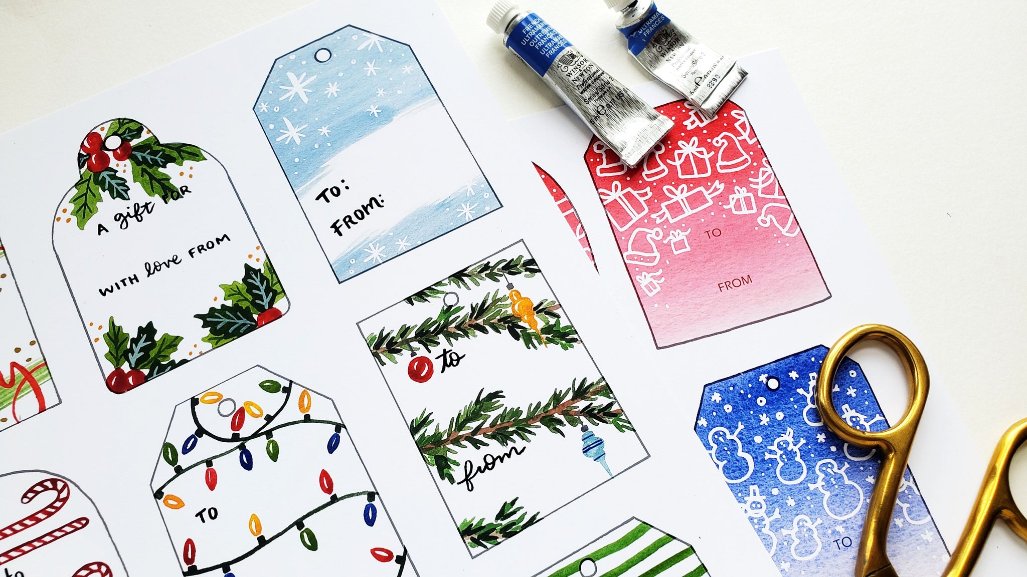 Printable Holiday Watercolor Gift Tags – Sketchy Notions