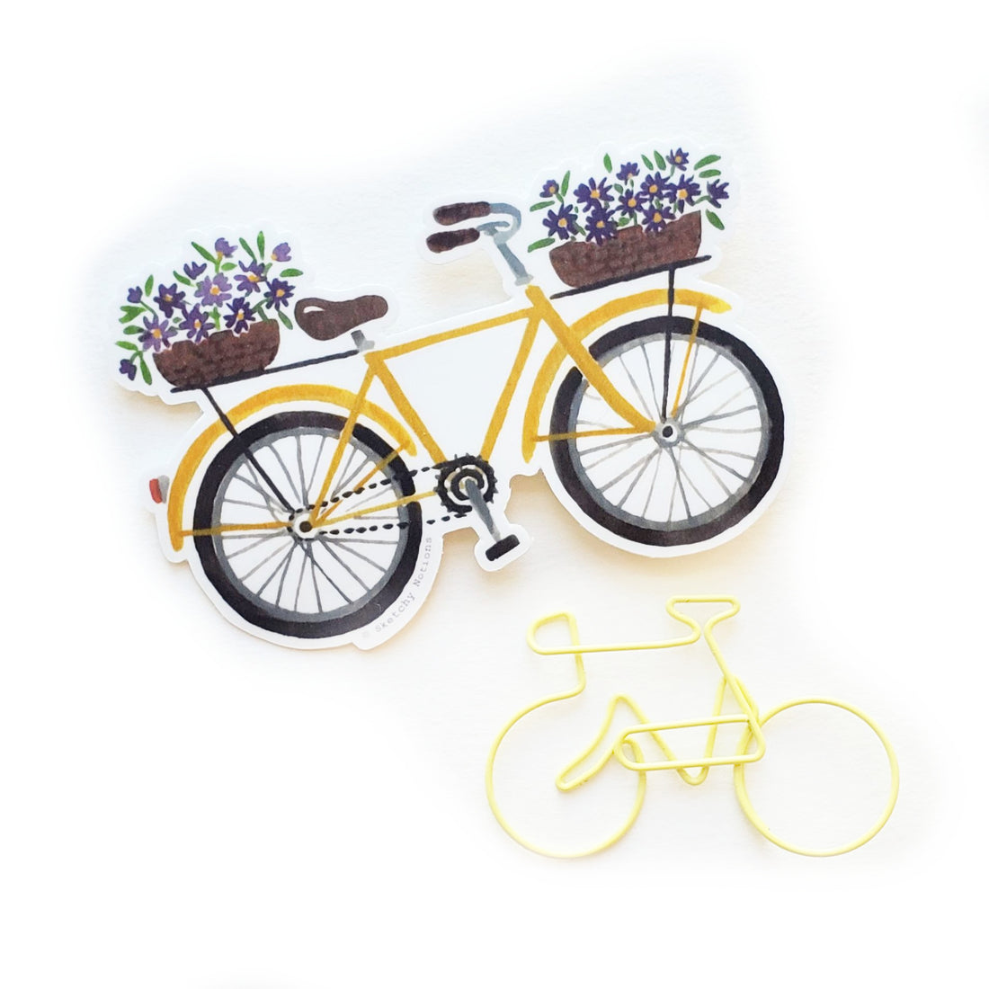 Yellow Bicycle Purple Flowers Sticker – Sketchy Notions