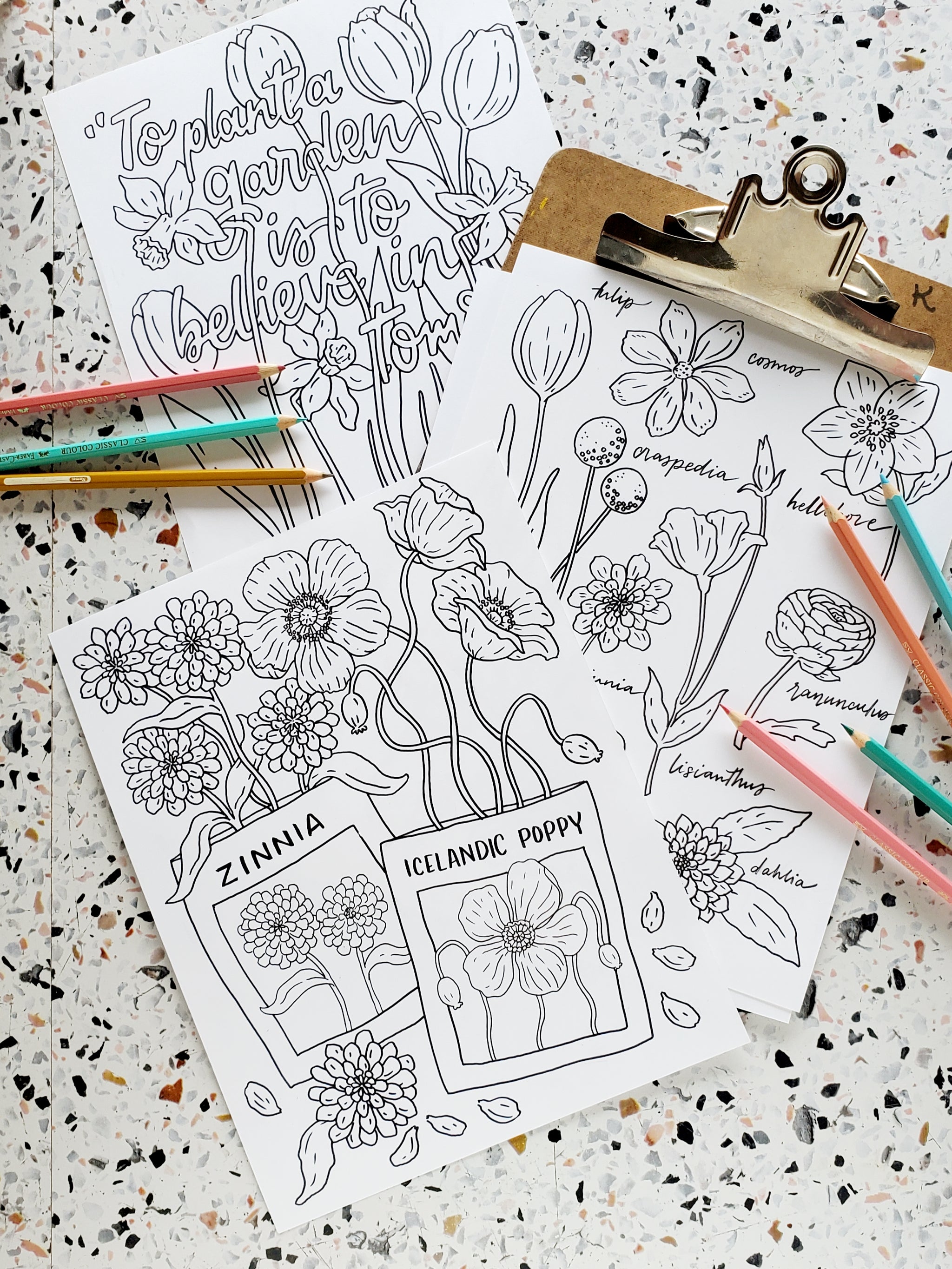 Spring Flowers Coloring Page Download | Hand-drawn Spring Activity ...