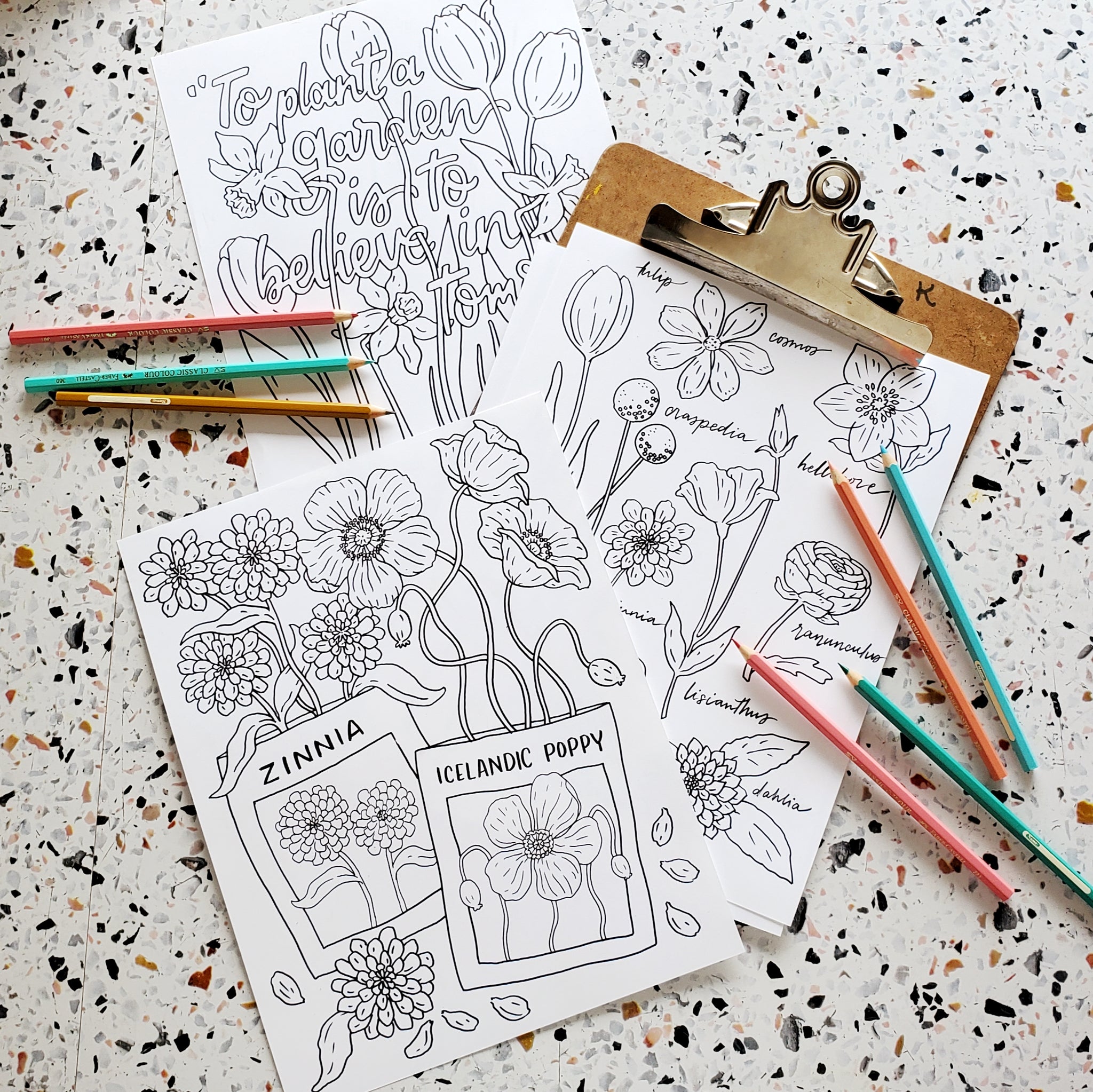 Spring Flowers Coloring Page Download | Hand-drawn Spring Activity ...