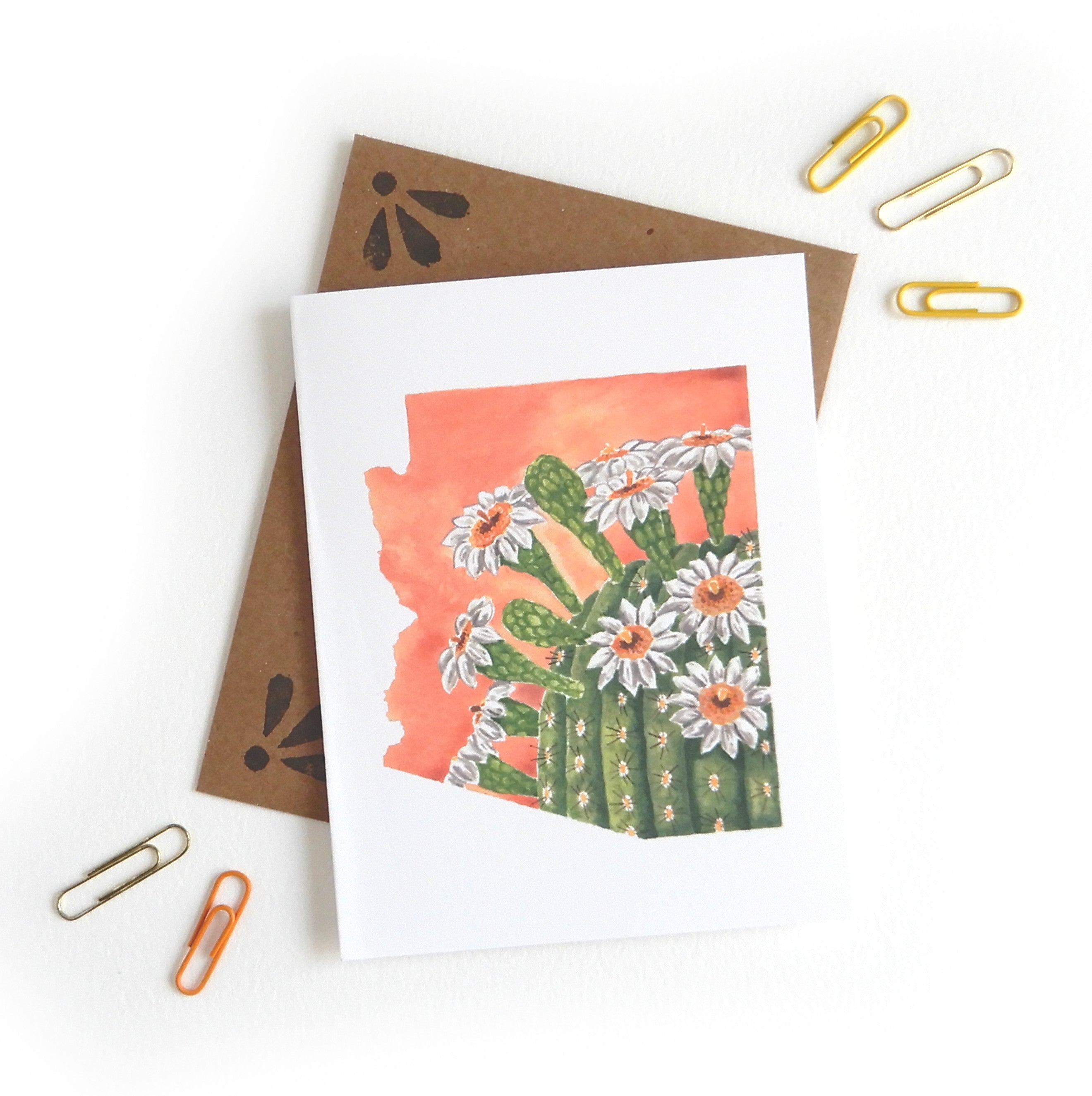 Arizona State Flower Saguaro Cactus Blossom Card | Watercolor Art ...